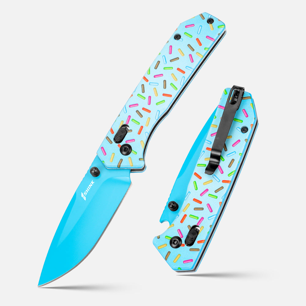 Shink PK-02 Colorful Sprinkle Folding Knife – 420J2 Steel, Aluminum Ha ...